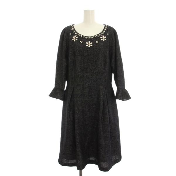 エフデ ef-de ワンピース ウール 13 黒 ブラック 七分袖 ビジュー 55-74121347 /YM ■GY60 レディース【ブランド】エフデ ef-de【表記サイズ】13【実寸サイズ】肩幅：39cm　身幅：47cm　袖丈：47cm...