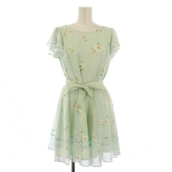 未使用品 ロディスポット LODISPOTTO フレアワンピース ひざ丈 クルーネック 半袖 花柄 ドット柄 38 水色 ライトブルー タグ付き /BB【ブランド】ロディスポット LODISPOTTO【表記サイズ】38【実寸サイズ】肩幅：3...