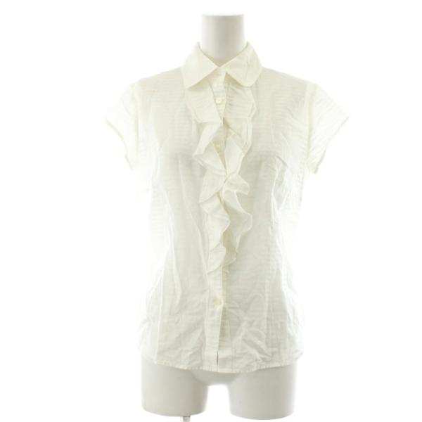 ハナエモリ HANAE MORI シャツ ブラウス 38 白 ホワイト フリル 半袖 /GP ■GY60 レディース【ブランド】ハナエモリ HANAE MORI【表記サイズ】38【実寸サイズ】肩幅：36cm　身幅：41cm　着丈：53cm　...