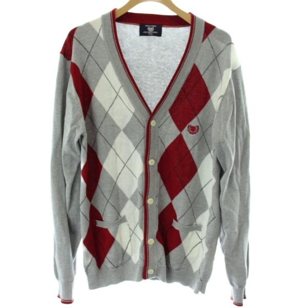 コムサコミューン COMME CA COMMUNE カーディガン Large グレー 赤 レッド アーガイル柄 Vネック 長袖 /GG ■GY60 メンズ【ブランド】コムサコミューン COMME CA COMMUNE【表記サイズ】Large...