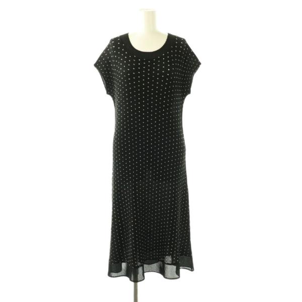 スペッチオ SPECCHIO ワンピース プリーツ フレンチスリーブ ドット 40 ブラック ホワイト /DO ■ECB001 レディース【表記サイズ】40【実寸サイズ】身幅：35cm　着丈：99cm　ゆき丈：26cm　　【素材】ポリエステ...