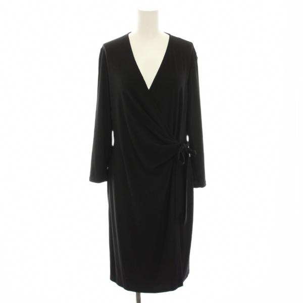 アンクライン ANNE KLEIN ワンピース ひざ丈 長袖 カシュクール風 リボン M 黒 ブラック E6DMIA3699 /YT ■ECB001 レディース【ブランド】アンクライン ANNE KLEIN【表記サイズ】M【実寸サイズ】肩幅...