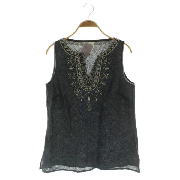 未使用品 マークスアンドスペンサー Marks &amp; Spencer リネンブラウス ノースリーブ 刺繍 UK12 ブラック /MY ■OS ■ECB001 レディース【表記サイズ】UK12【実寸サイズ】身幅：49cm　着丈：60cm...