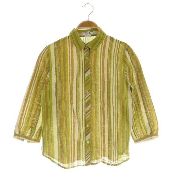 エミールブリュー Emile Bru リネン混シャツ 七分袖 ストライプ 38 カーキ /MY ■OS ■ECB001 レディース【表記サイズ】38【実寸サイズ】肩幅：35cm　身幅：42cm　着丈：55cm　袖丈：42cm　　【素材】麻 ...