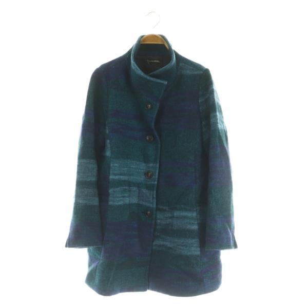 リナピエロ LINA PIERO スタンドカラーコート チェック M グリーン ブルー /MY ■OS ■ECC001 レディース【表記サイズ】M【実寸サイズ】肩幅：37cm　身幅：49cm　着丈：75cm　袖丈：60cm　　【素材】表地 ...