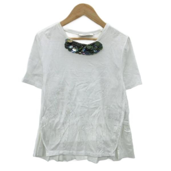 ドロシーシューマッハ DOROTHEE SCHUMACHER カットソー 1 S 白 半袖 スパンコール装飾 ラウンドネック /SY18 ■ECD001 レディース【表記サイズ】1（日本サイズS相当）【実寸サイズ】肩幅：36cm　身幅：47...