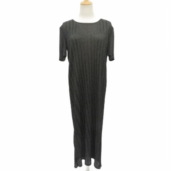 レリアン Leilian ワンピース 9 黒 ブラック プリーツ加工 ラウンドネック 半袖 ロング丈 /YS50 ■ECD001 レディース【ブランド】レリアン Leilian【表記サイズ】9【実寸サイズ】肩幅：38cm　身幅：46cm　袖...