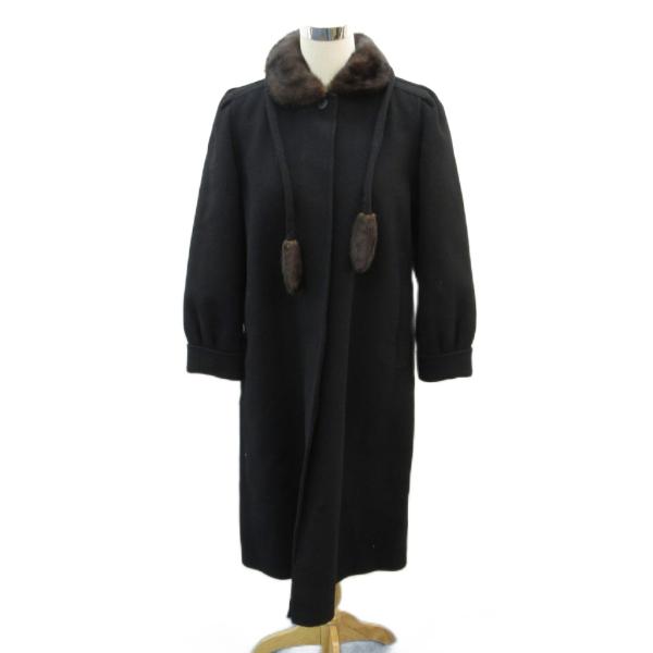 パリエンヌ PARIENNE ステンカラーコート ロング丈 9 黒 ブラック ファーカラー /SM36 ■ECD001 レディース【表記サイズ】9【実寸サイズ】肩幅：39cm　身幅：49cm　袖丈：57cm　着丈：107cm　　【素材】表地...