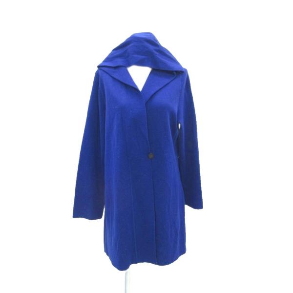 ラピーヌ ルージュ LAPINE ROUGE ニットカーディガン ウール 44 青 ブルー フード付き /HO33 ■ECD001 レディース【表記サイズ】44【実寸サイズ】肩幅：38cm　身幅：53cm　着丈：77cm　袖丈：58.3cm...