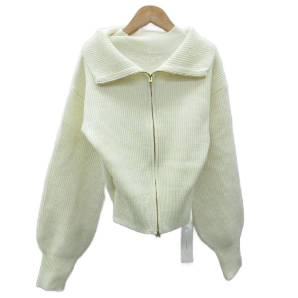 未使用品 ラグナムーン LagunaMoon ビッグカラーレイヤード ジップニット ジャケット 上着 ミドル丈 F 白 ホワイト レディース【ブランド】ラグナムーン LagunaMoon【表記サイズ】F【実寸サイズ】肩幅：51cm　身幅：4...