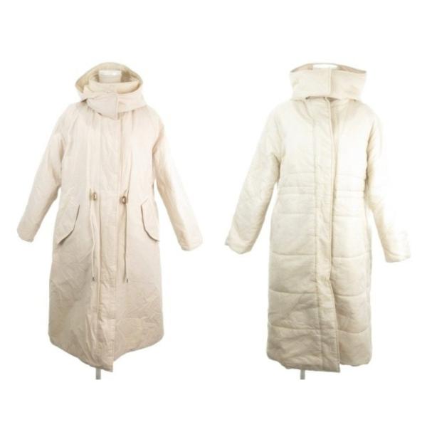 ルーニィ LOUNIE リバーシブル 中綿コート 36 白 アイボリー スタンドカラー フード付き ドロスト /MN7 ■ECD001 レディース【ブランド】ルーニィ LOUNIE【表記サイズ】36【実寸サイズ】身幅：56cm　着丈：100...