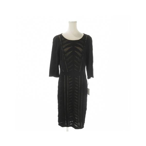 未使用品 カルバンクライン CALVIN KLEIN Dresses ニットワンピース L 黒 ブラック ラウンドネック 七分袖 透かし編み /AO23 ■ECD001【ブランド】カルバンクライン CALVIN KLEIN【表記サイズ】L【...