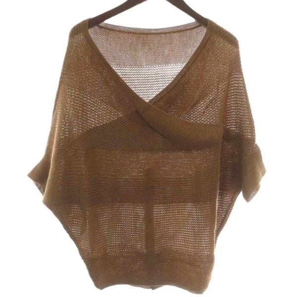 未使用品 ストラ Stola. ニット カットソー ウール F 茶 ブラウン Vネック 透かし編み ラグランスリーブ 七分袖 /GG ■GY58 レディース【ブランド】ストラ Stola.【表記サイズ】F【実寸サイズ】身幅：62cm　着丈：...