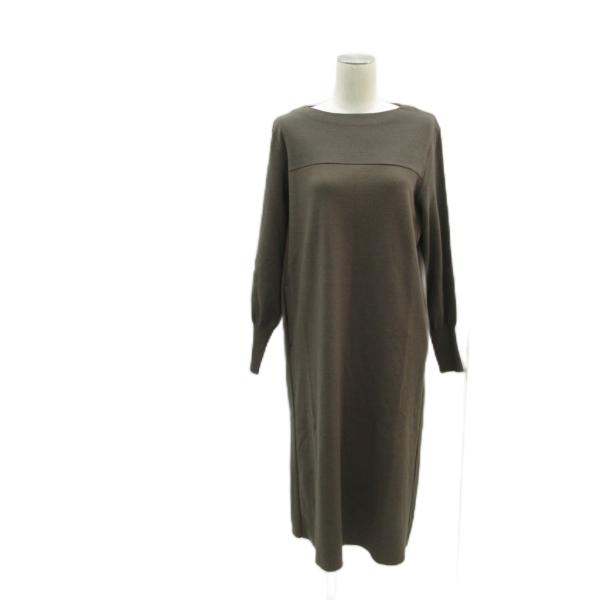 23区 オンワード樫山 ワンピース 38 ブラウンベージュ 長袖 ボートネック 胸元切り替え ミモレ丈 /YS50 ■ECC001 レディース【ブランド】23区 オンワード樫山【表記サイズ】38【実寸サイズ】肩幅：37cm　身幅：48cm　...