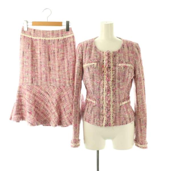 マテリア MATERIA セットアップ ノーカラージャケット マーメイドスカート ひざ丈 ツイード 36 38 ピンク /BB ■ECC001 レディース【ブランド】マテリア MATERIA【表記サイズ】ジャケット36スカート38【実寸サイ...