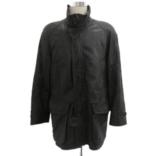 Winners レザージャケット 革ジャン シープレザー 黒 ブラック スタンドカラー ロング丈 /YS56 ■ECD001 メンズ【表記サイズ】表記なし【実寸サイズ】身幅：57cm　着丈：81cm　ゆき丈：83cm　　【素材】表地 羊革　...