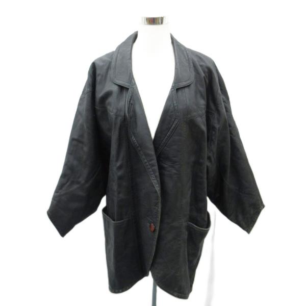 ファルファッラ FARFALLA レザーコート 上着 ロング丈 M 黒 ブラック /HO50 ■ECD001 レディース【表記サイズ】M【実寸サイズ】肩幅：43cm　身幅：64cm　着丈：89.5cm　袖丈：49.5cm　　【素材】タグが無...