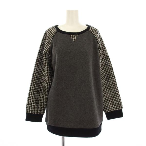 フレシュデラムール Fleches De Lamour スウェット トレーナー M グレー 黒 ブラック 白 ホワイト 千鳥格子柄 クルーネック 長袖 /BB【表記サイズ】M【実寸サイズ】身幅：52cm　着丈：62cm　ゆき丈：76cm　　...