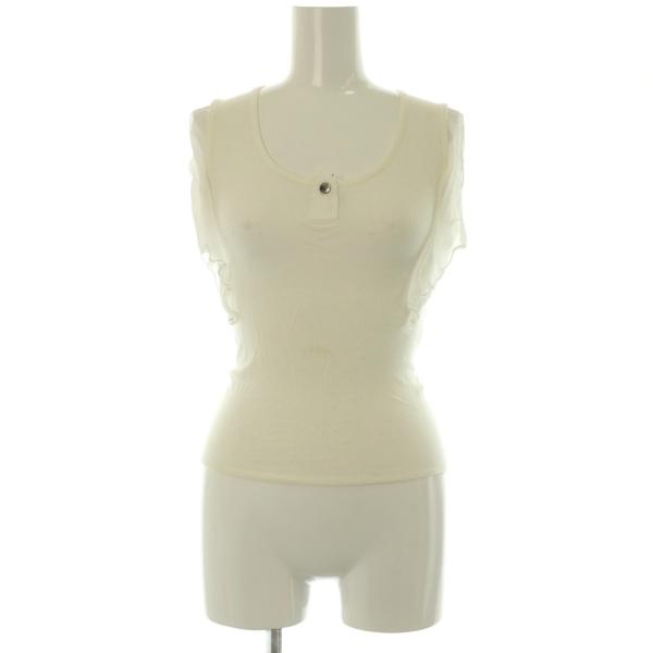 カスッチ CASUCCI ノースリーブカットソー リブ シフォン ホワイト /MY ■OS ■ECC001 レディース【表記サイズ】表記なし【実寸サイズ】身幅：34cm　着丈：48cm　　【素材】綿【色】ホワイト【仕様】透け感あり【状態】薄...
