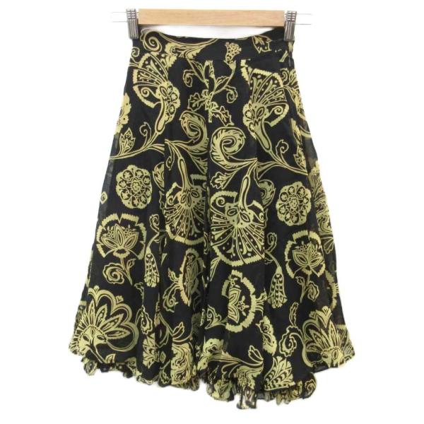 クリップス CLIPS フレアスカート ミモレ丈 38 M 黒 花柄 フリル /SY18 ■ECC001 レディース【表記サイズ】38（日本サイズM相当）【実寸サイズ】ウエスト：54cm　ヒップ：106cm　スカート丈：60cm　　【素材】...