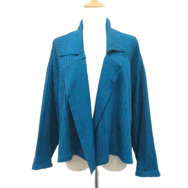 Keimei 清水惠萌 カーディガン 絹 シルク 青緑 ブルーグリーン プリーツ加工 前開き /HO48 ■ECC001 レディース【表記サイズ】表記なし【実寸サイズ】肩幅：57cm　身幅：62cm　着丈：53.5cm　袖丈：45cm　　【...
