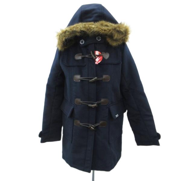 未使用品 ピンク ラテ Pink Latte ダッフルコート ロング丈 S 紺 フード付き フェイクファー付き /SY46 ■ECC001 女の子 キッズ【表記サイズ】S【実寸サイズ】肩幅：39cm　身幅：52cm　袖丈：60cm　着丈：7...