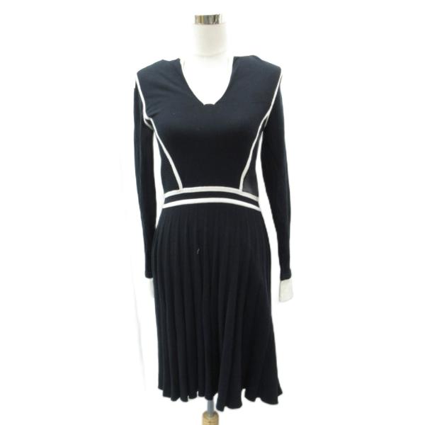 マークバイマークジェイコブス MARC by MARC JACOBS ニットワンピース ミモレ丈 長袖 Vネック プリーツ S 黒 ■ECD001 レディース【ブランド】マークバイマークジェイコブス MARC by MARC JACOBS【...