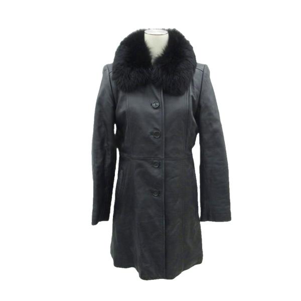 ラトーレ LATORRE レザーコート 上着 ミドル丈 フォックスファー 9AR 黒 ブラック /HO37 ■ECD001 レディース【表記サイズ】9AR【実寸サイズ】肩幅：37cm　身幅：43cm　着丈：83cm　袖丈：57.5cm　　【...