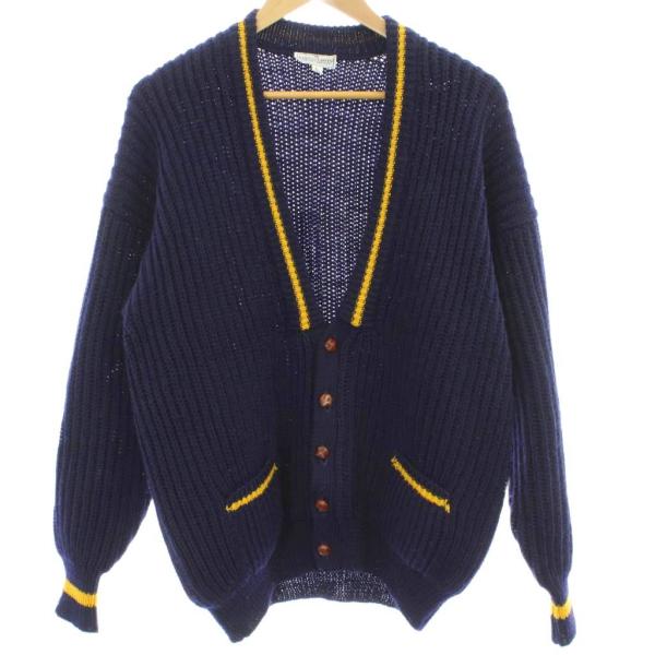 ケント&amp;カーウェン KENT&amp;CURWEN カーディガン ウール L 紺 ネイビー 長袖 Vネック ラインデザイン /GG ■ECD001 メンズ【ブランド】ケント&amp;カーウェン KENT&amp;CURWEN【表記サ...