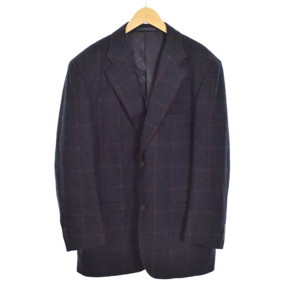 AROSTRECH TOPVALU テーラードジャケット シングル 胸ポケット チェック柄 総柄 紺 ネイビー 赤 レッド TV49J015 ■ECC001 メンズ【表記サイズ】胸囲98胴囲88身長175【実寸サイズ】肩幅：約48cm　身幅...