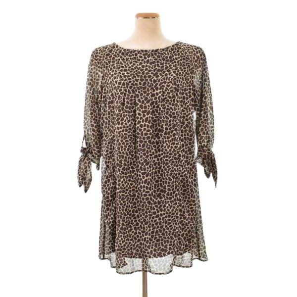 トカドール Tocador ワンピース チュニック 長袖 総柄 38 茶 ブラウン ■ECC001 レディース【表記サイズ】38【実寸サイズ】身幅：50cm　着丈：81.5cm　ゆき丈：63cm　　【素材】ポリエステル【色】茶 ブラウン【状...