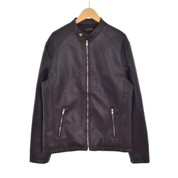 VICCI ビッチ PUレザーシングルライダースジャケット フェイクレザー ジップアップ 無地 46 黒 ブラック 33313 ■ECC001 【表記サイズ】46 L【実寸サイズ】肩幅：約44cm　身幅：約52cm　着丈：約66cm　袖丈：...