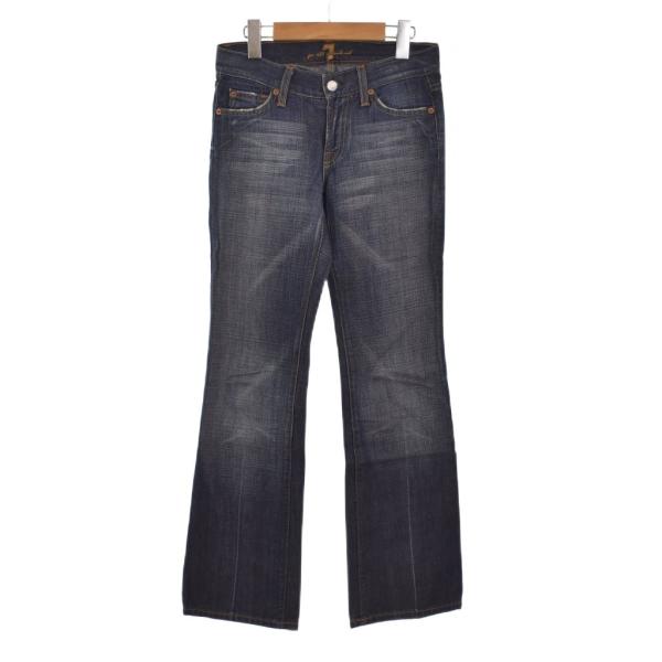 7 For All Mankind デニムパンツ ジーンズ フレア 無地 ロゴパッチ 25 紺 ネイビー インディゴ U075019U-019U ■ECD001 レディース【表記サイズ】25【実寸サイズ】ウエスト：約69cm　もも幅：約25...