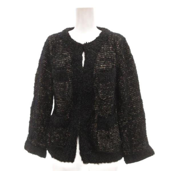 タンタシオン 自由区 tentation JIYU-KU ツイードシャギーニットジャケット ラメ 38 黒 ブラック /YJ ■ECD001 レディース【表記サイズ】38【実寸サイズ】肩幅：38cm　身幅：51cm　袖丈：52cm　着丈：5...