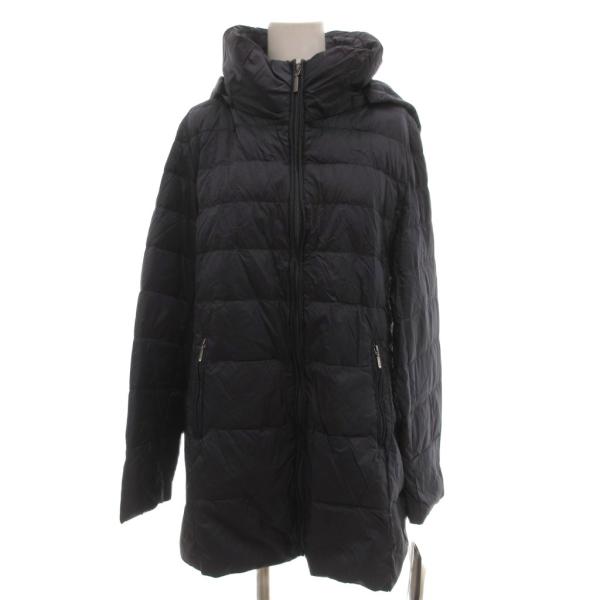 未使用品 リベラルテ Laliberte タグ付き ダウンコート スタンドカラー フード付き ジップアップ L 紺 ネイビー /YJ ■ECD001 【表記サイズ】L【実寸サイズ】肩幅：38cm　身幅：54cm　袖丈：61cm　着丈：70c...