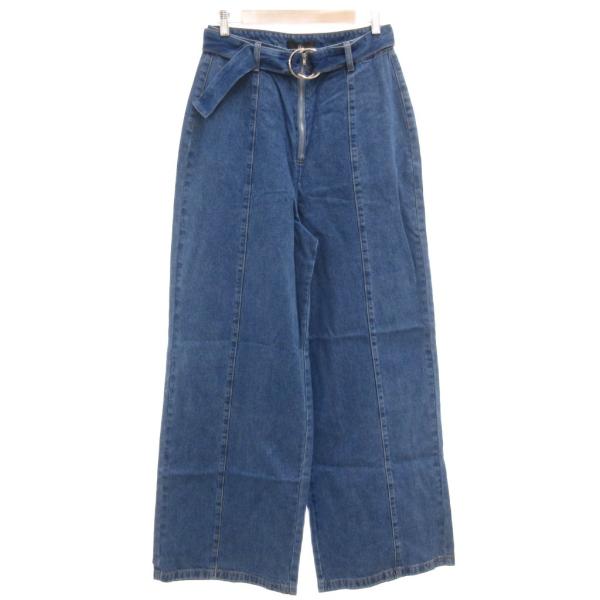 未使用品 タグ付き ミスガイデッド MISSGUIDED デニムパンツ ジーンズ EU 38 インディゴブルー ベルト付き タグ付き ワイドレッグ【表記サイズ】EU 38 【実寸サイズ】ウエスト：72cm　もも幅：35cm　裾幅：33cm　...