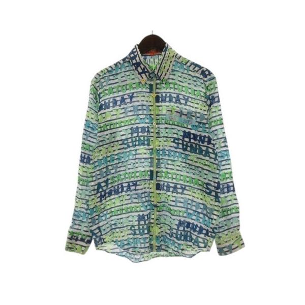 アンジェロ ガルバス ANGELO GARBASUS ボタンダウン シャツ 長袖 総柄 ブルー系 M 260310E ■ECA001 メンズ【表記サイズ】M【実寸サイズ】肩幅：45cm　身幅：51cm　着丈：72cm　袖丈：59cm　　【素...