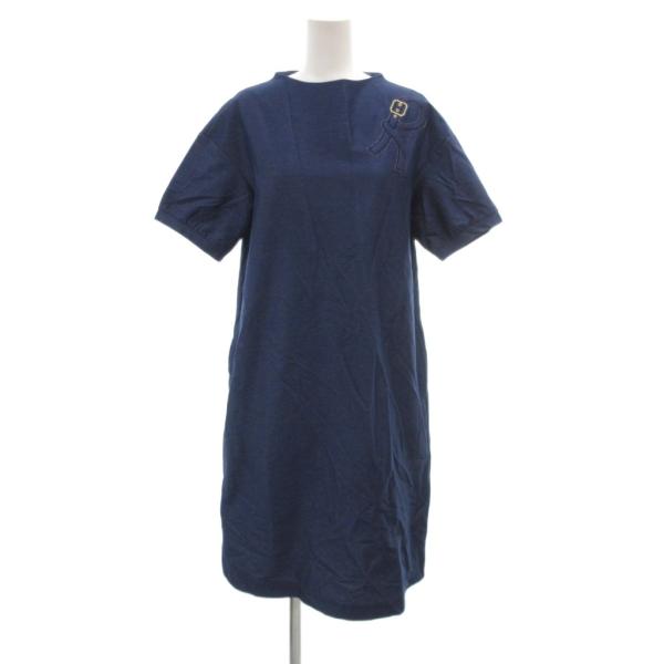 ロベルタディカメリーノ Roberta di Camerino ワンピース 11 青 ブルー 半袖 ラウンドネック リボンモチーフ /ML ■GY58 レディース【ブランド】ロベルタディカメリーノ Roberta di Camerino【表...