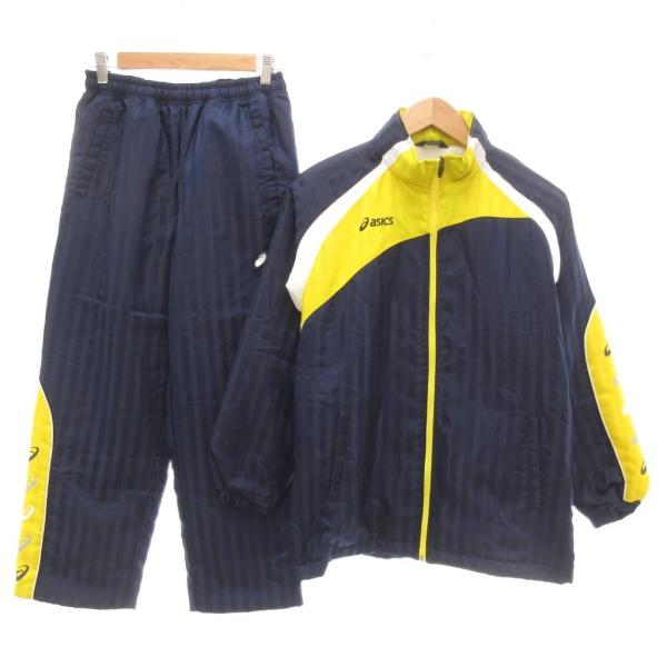 アシックス asics セットアップ ジャージ ブルゾン パンツ 150 紺 ネイビー ストライプ柄 スタンドカラー 長袖 /NL ■GY58 キッズ【ブランド】アシックス asics【表記サイズ】150【実寸サイズ】ジャケット 肩幅：46...