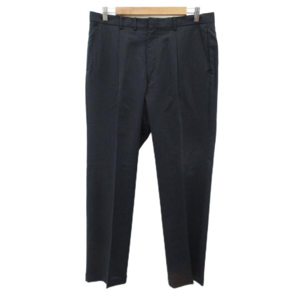 ユキトリイ YUKI TORII スラックスパンツ ロング丈 ロールアップ 黒 ブラック ストライプ柄 /HO5 ■GY66 メンズ【ブランド】ユキトリイ YUKI TORII【表記サイズ】表記なし【実寸サイズ】ウエスト：88cm　もも幅：...