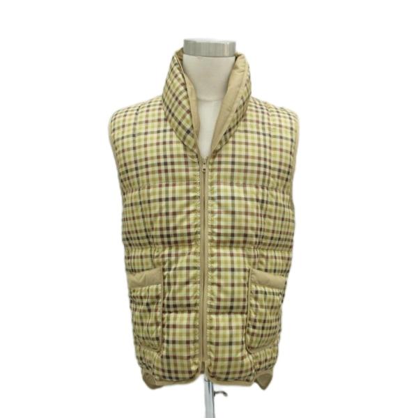 デービッドヒックス David Hicks ジャケット ダウンベスト ミドル丈 ショールカラー M〜L ベージュ チェック柄 /SY27 ■ECA001 メンズ【表記サイズ】M〜L【実寸サイズ】身幅：58cm　着丈：70cm　　【素材】側地...