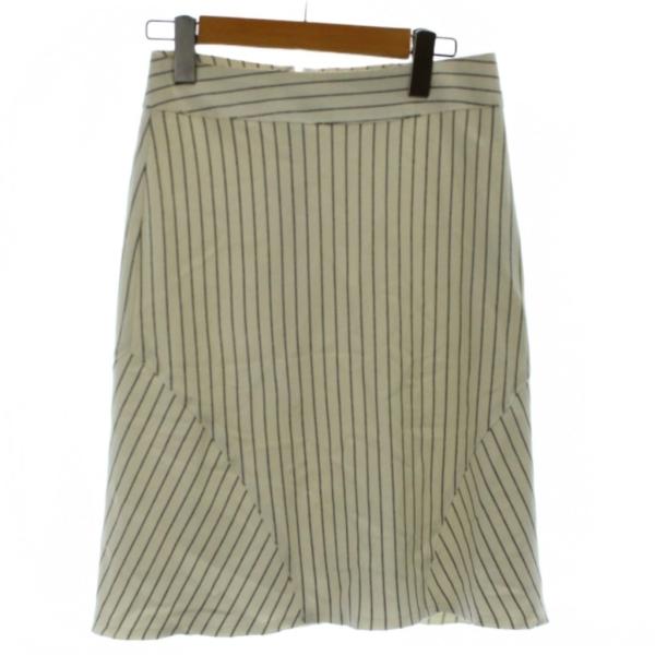 アンヌモネ anne-monnet スカート オフホワイト 紺 ネイビー 裾フレア ひざ下丈 ストライプ柄 /GG ECB001 レディース【表記サイズ】サイズ表記なし【実寸サイズ】ウエスト：66cm　ヒップ：74cm　スカート丈：54cm...