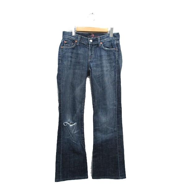 セブンフォーオールマンカインド 7 For All Mankind フレア デニム ジーンズ ダメージ加工 ストレッチ 26 ブルー 青 /KT1 レディース【表記サイズ】26【実寸サイズ】ウエスト：約72cm　もも幅：約24cm　裾幅：約...