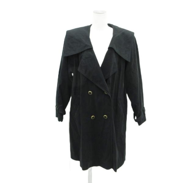 ELEGANCE MODELE PLANER コート ロング丈 M 黒 ブラック スエード調 ダブルブレスト ビッグカラー /SM75 ■ECA002 レディース【表記サイズ】M【実寸サイズ】身幅：54cm　着丈：90cm　ゆき丈：80cm...