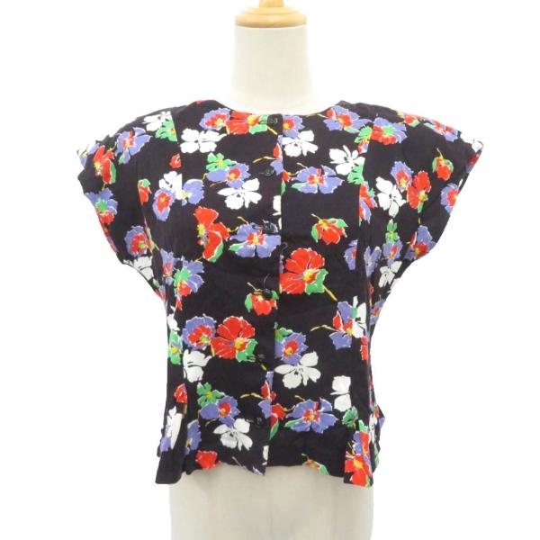 キャシャレル cacharel シャツ ブラウス 黒 ブラック 花柄 フレンチスリーブ ノースリーブ ラウンドネック /YS35 ■ECA002 レディース【ブランド】キャシャレル cacharel【表記サイズ】表記なし【実寸サイズ】身幅：...