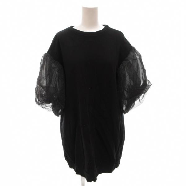 AMERI ワンピース パフスリーブ ラメ 半袖 ひざ丈 F 黒 ブラック /FF ■ECA002 レディース【表記サイズ】F【実寸サイズ】肩幅：48cm　身幅：57cm　着丈：76cm　袖丈：26cm　　【素材】本体 綿　リブ 綿 ポリウ...