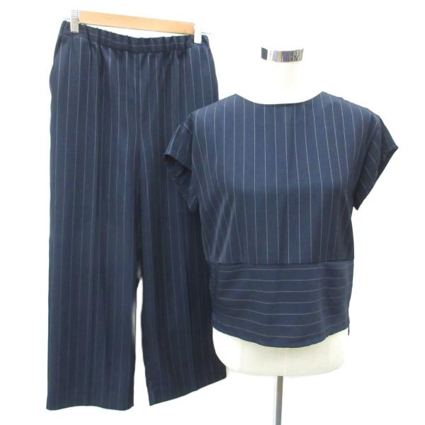 ユナイテッドアローズ セットアップ 上下 カットソー 半袖 ラウンドネック ストレートパンツ 七分丈 38 紺 ネイビー ストライプ柄【ブランド】ユナイテッドアローズ A DAY IN THE LIFE UNITED ARROWS【表記サイ...