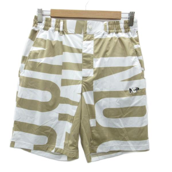 ノーコメントパリ NO COMMENT PARIS ゴルフウェア ショートパンツ M ゴールド色 ロゴ総柄 /YS48 ■ECA002 メンズ【表記サイズ】M【実寸サイズ】ウエスト：72〜cm　もも幅：26cm　裾幅：27cm　股上：28c...