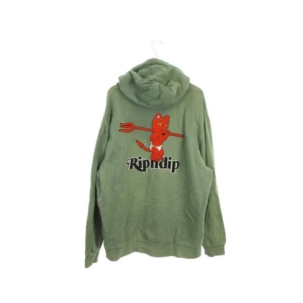 リップンディップ RIPNDIP Devil Baby Hoodie プルパーカー 裏起毛 XL 緑 ダークセージ フード付き 長袖 刺繍 /MN26 ■ECA002 メンズ【表記サイズ】XL【実寸サイズ】身幅：60cm　着丈：75cm　ゆ...