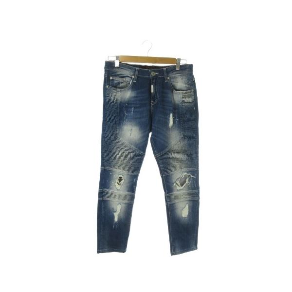 リプレゼント REPRESENT デニム ジーンズ 30 青 ブルー インディゴ ウォッシュ加工 プリーツ加工 ダメージ加工 /AO28 ■ECA002 メンズ【表記サイズ】30【実寸サイズ】ウエスト：77cm　もも幅：28cm　裾幅：14...
